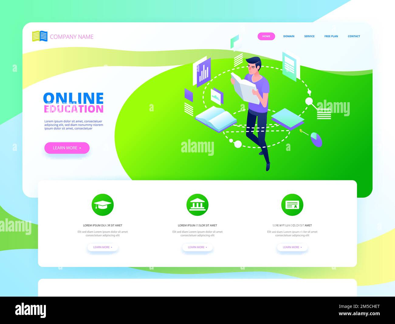 Online education concept. E-learning internet study. Isometric vector ...