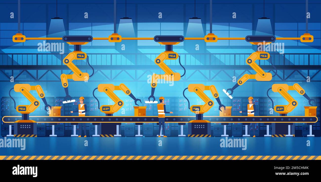 Efficient Smart Factory With Workers Robots And Assembly Line