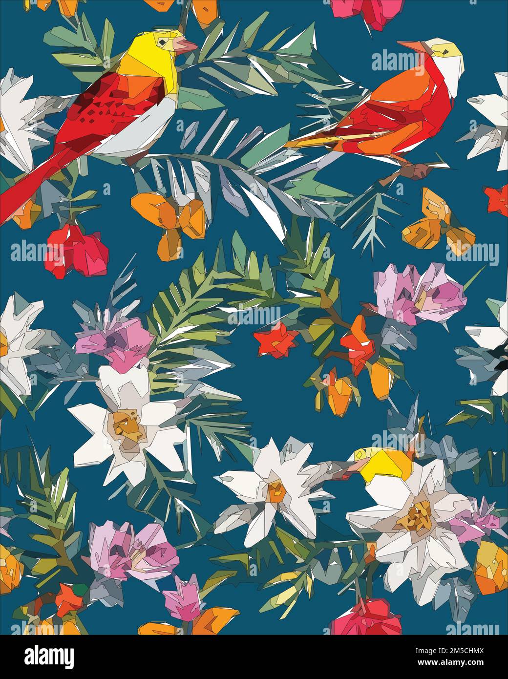 Birds, jungle and floral illustration with outlines. Pattern for ...