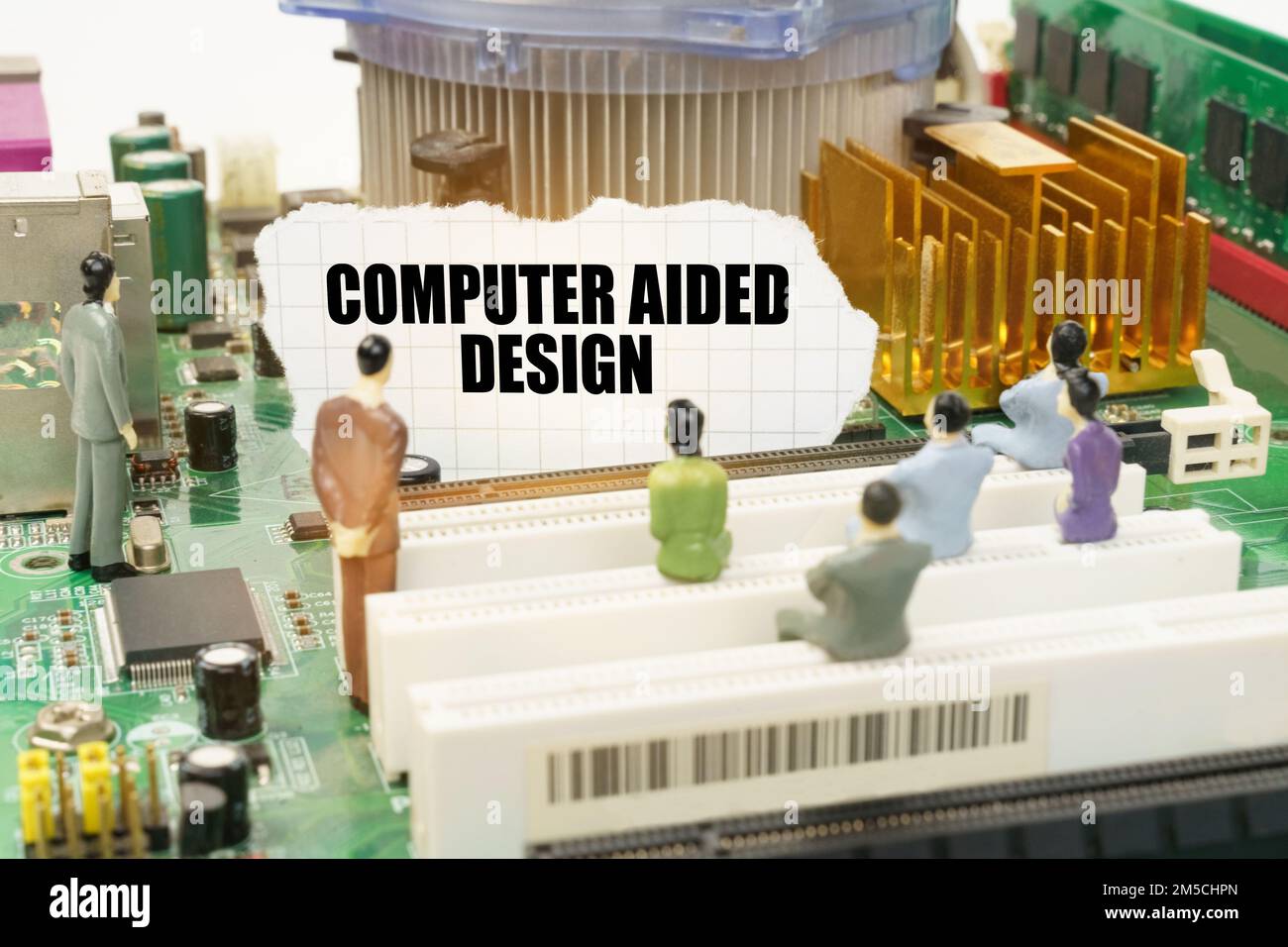 Technology and computer concept. On the motherboard there are figures ...