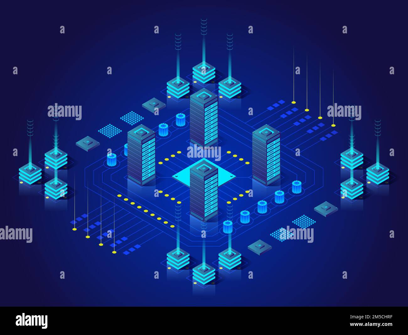 Concept of big data processing, energy station of future, server room rack, data center ...