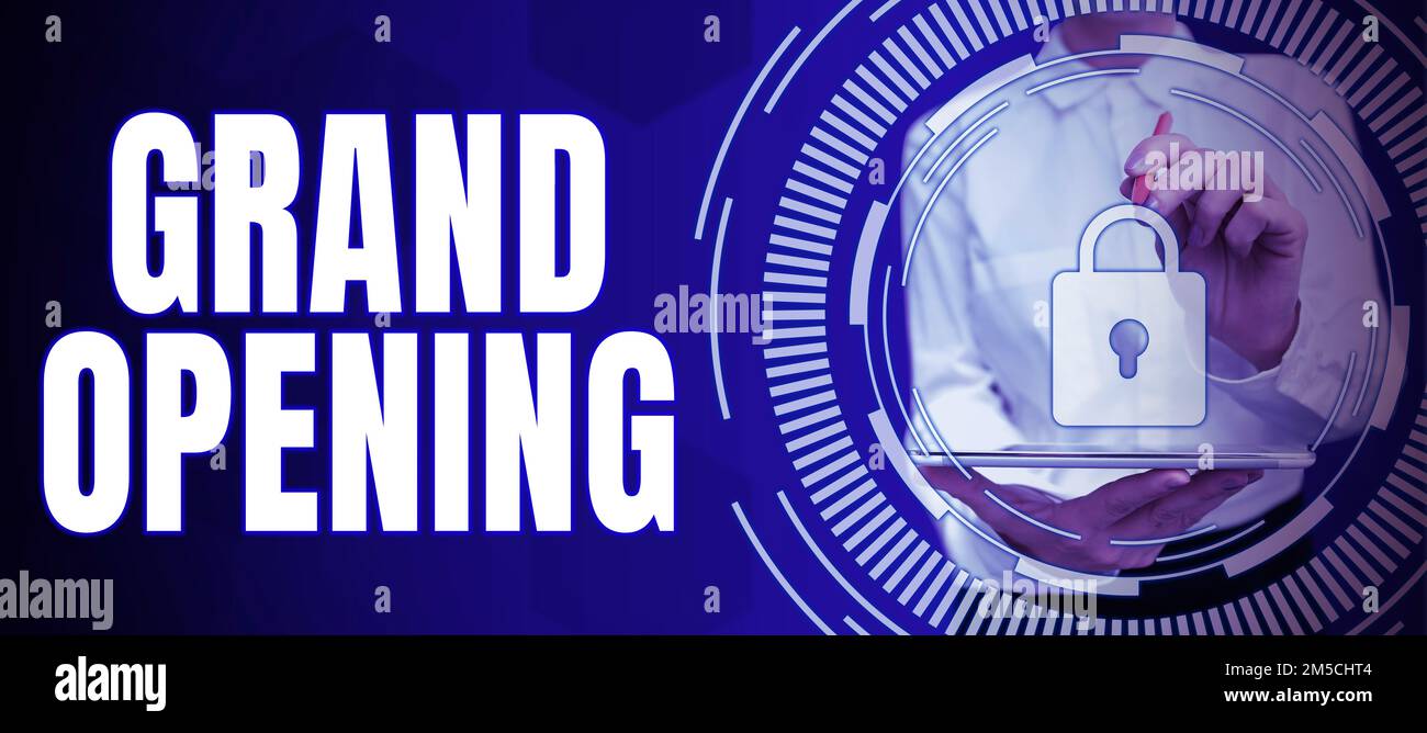 Inspiration showing sign Grand Opening. Business approach Ribbon ...