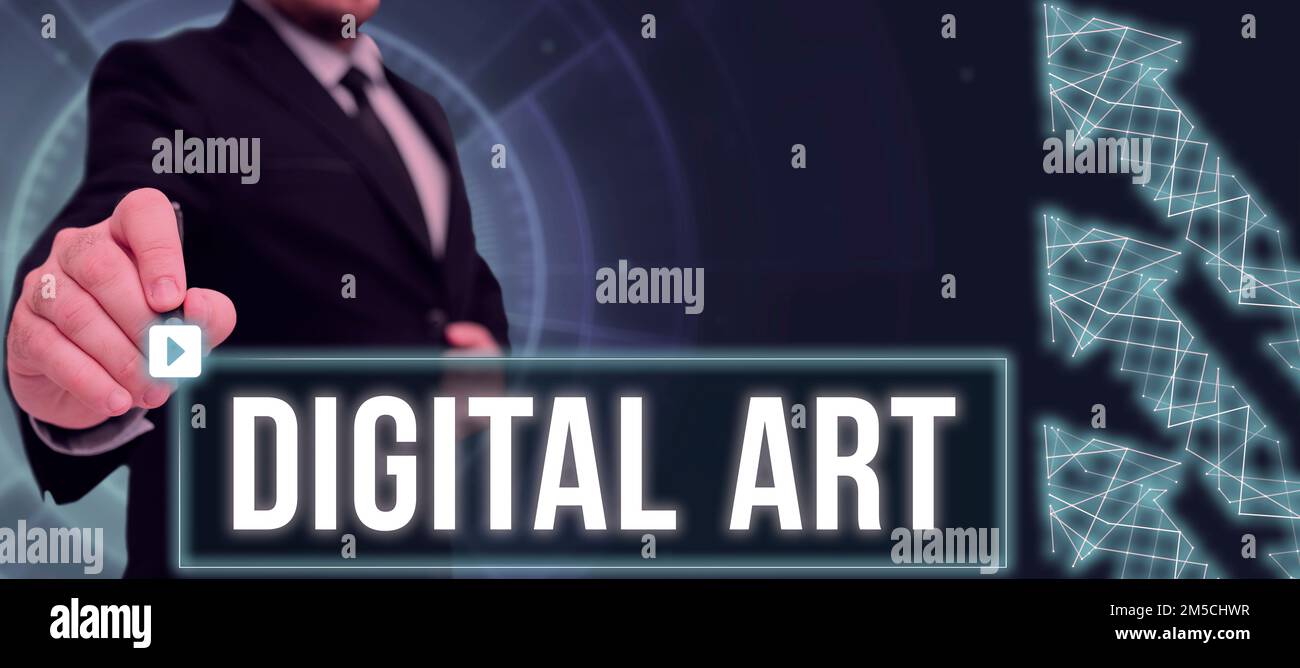 Text caption presenting Digital Art. Concept meaning use of skill and ...
