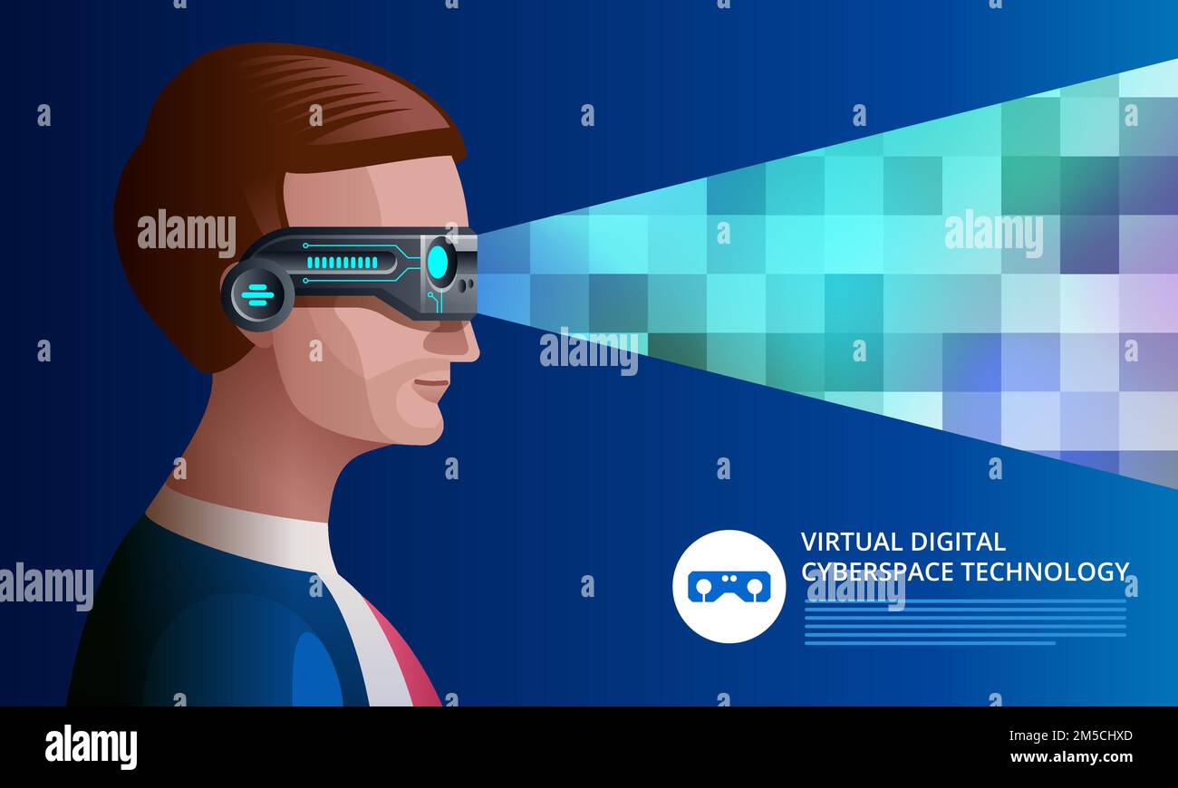 Virtual reality glasses concept. Guy wearing VR headset. Vector ...