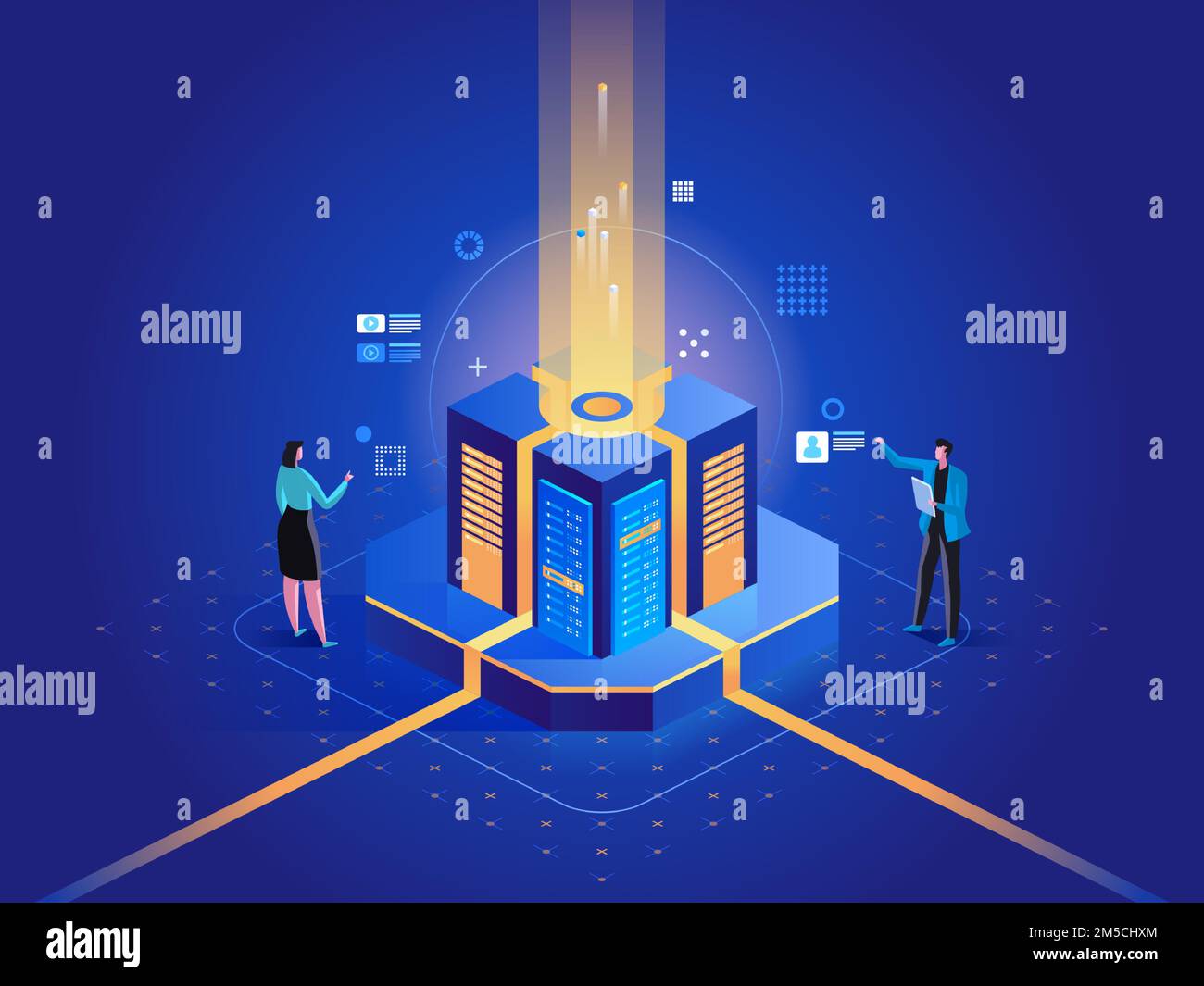 People interacting with charts and analyzing statistics. Data visualization concept. 3d ...