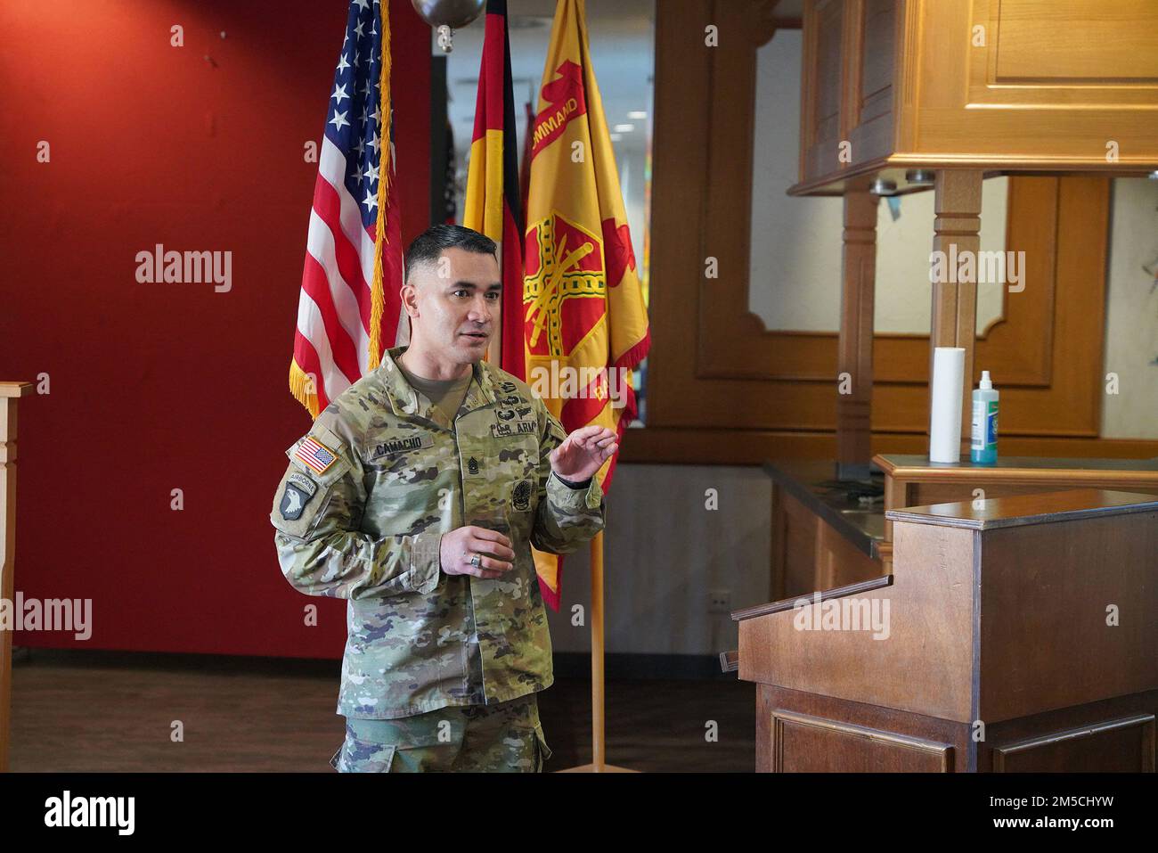 U.S. Army Garrison Bavaria Command Sgt. Maj. Sebastian Camacho talks ...