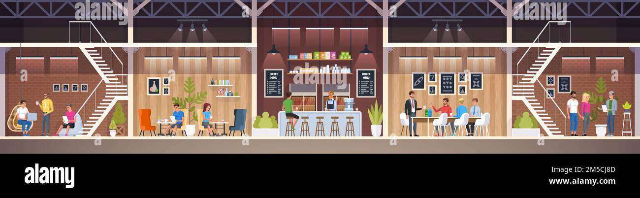 Modern Cafe with young people. Interior Restaurant. Creative Office ...