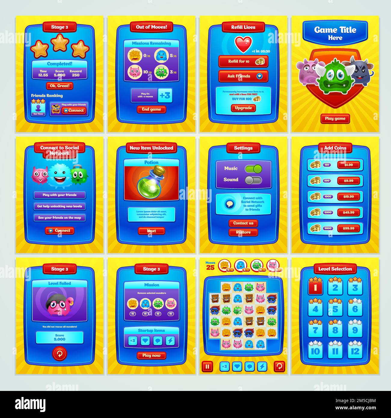 Interface game design. All screens you need for your game. Vector eps ...