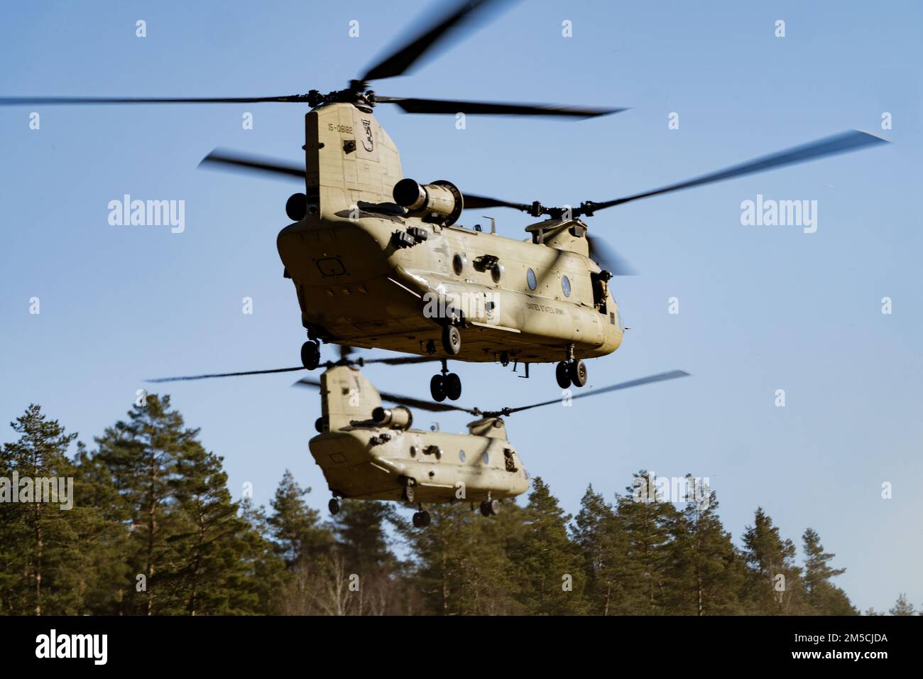 Two U.S. Army CH-47 Chinook helicopters assigned to 2nd Battalion, 227th Aviation Regiment, 1st ...