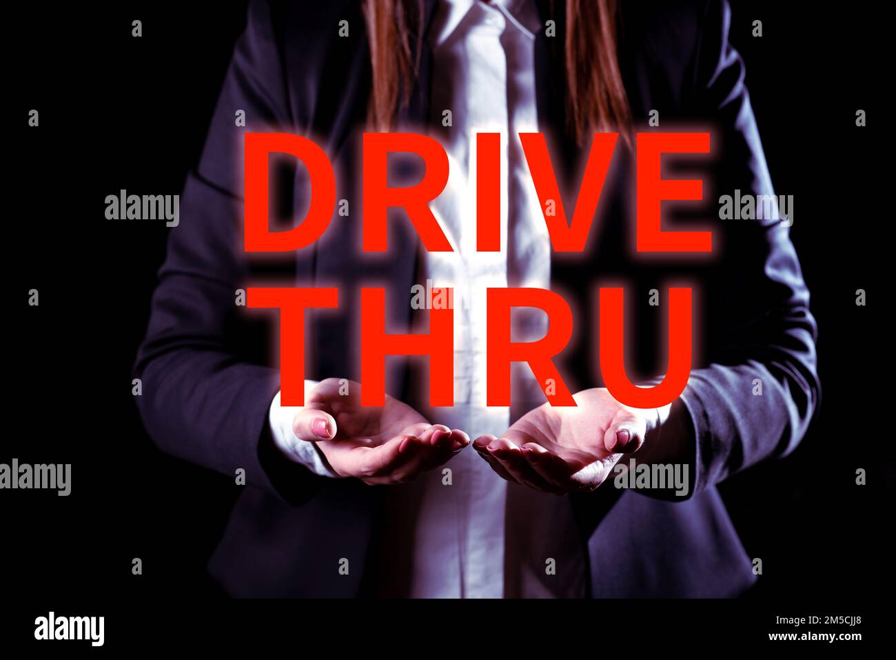 Text caption presenting Drive Thru. Business showcase place where you ...