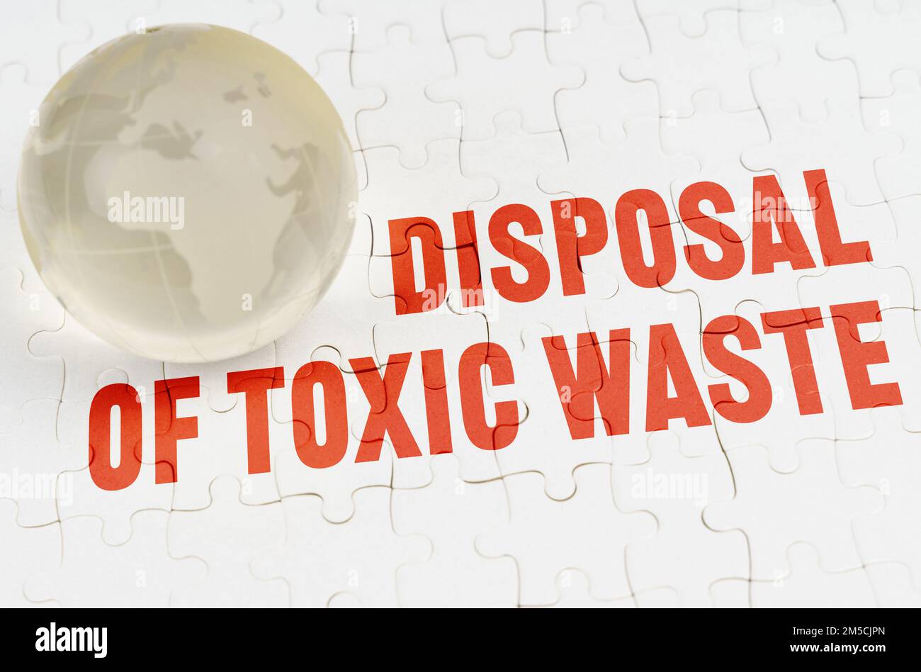 Ecological concept. On white puzzles there is a glass globe and the ...