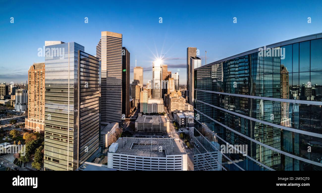 an aerial view of a city skyline in the late afternoon Stock Photo - Alamy