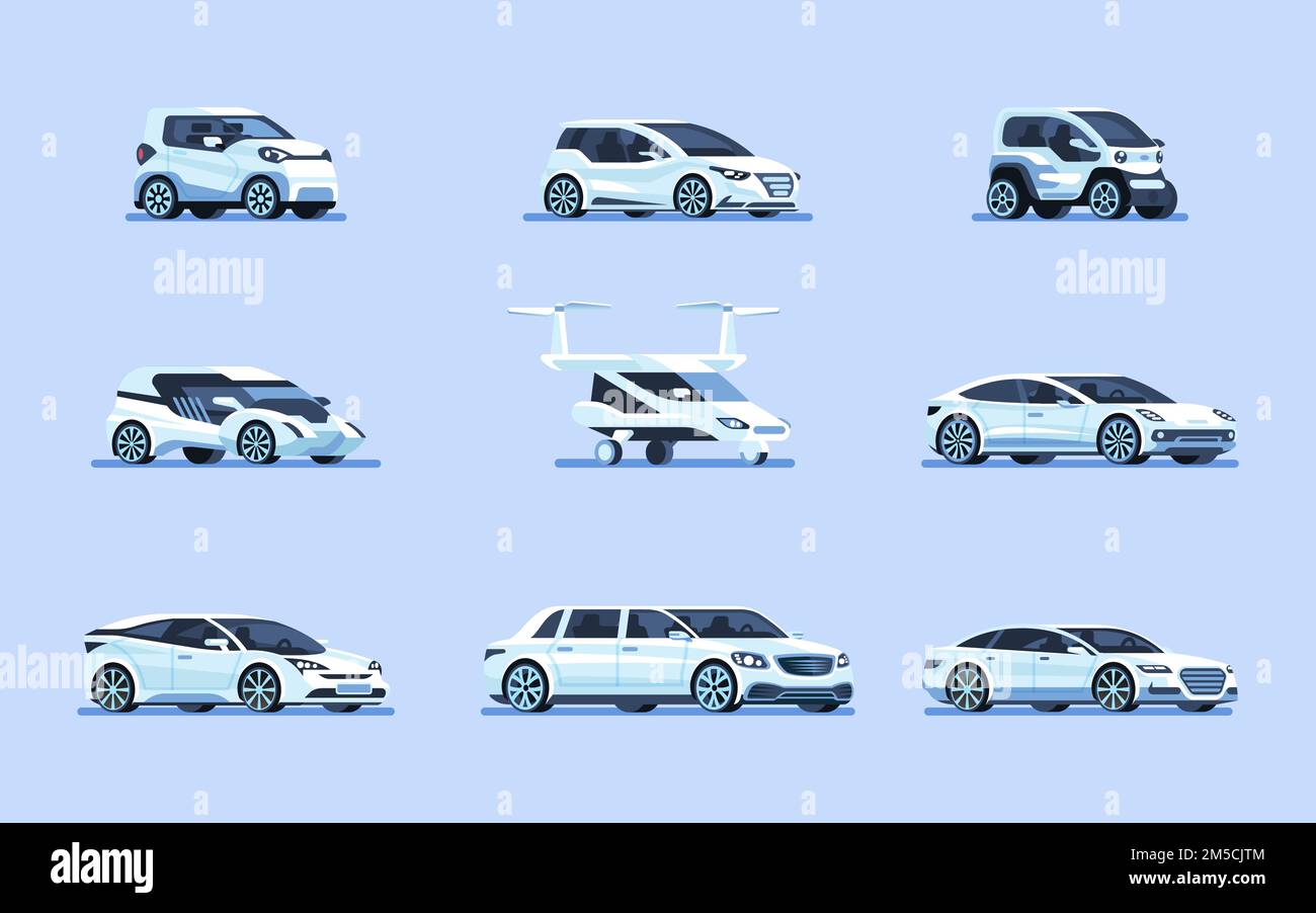Set of self-driving cars. Driverless vehicle. Vector illustration Stock ...