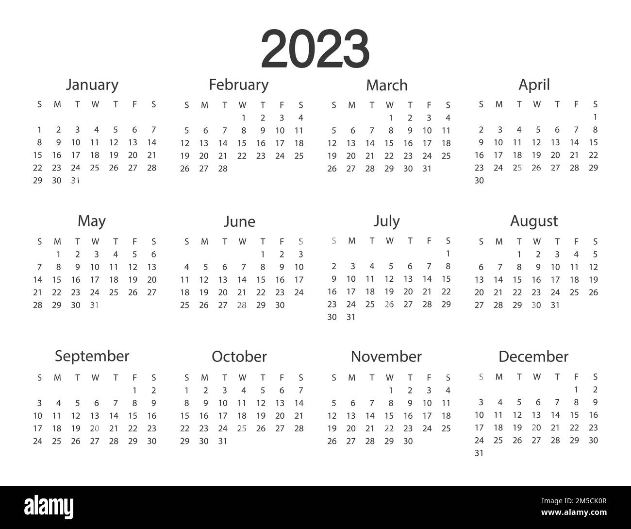 Calendar 2023 year. Vector illustration. The week starts on Sunday ... Calendar 2023 year. Vector illustration. The week starts on Sunday ...
