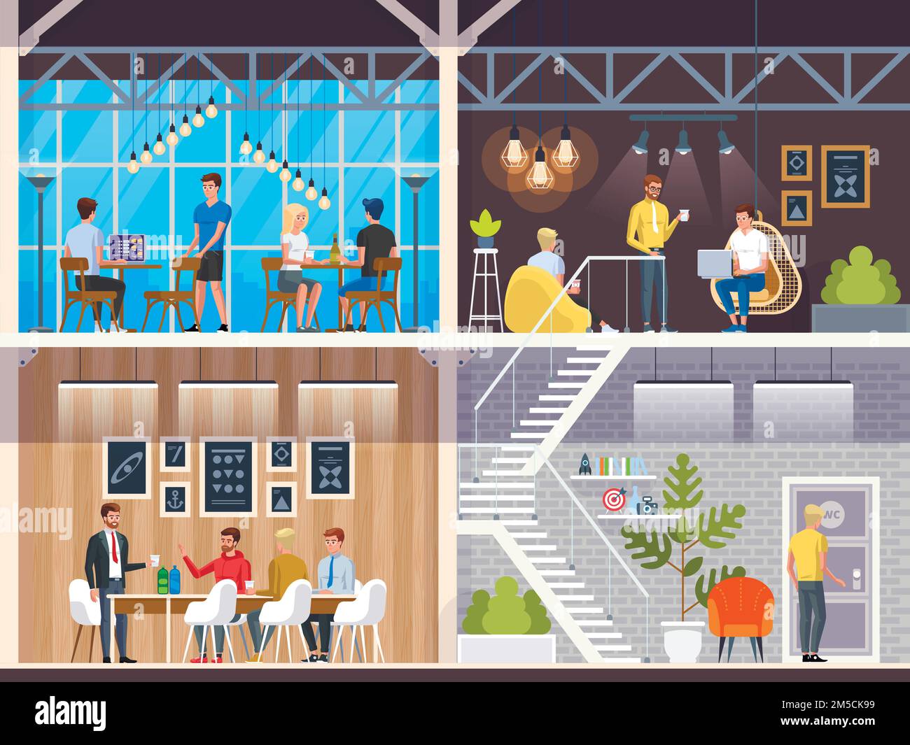 Modern Cafe with young people. Interior Restaurant. Creative Office ...