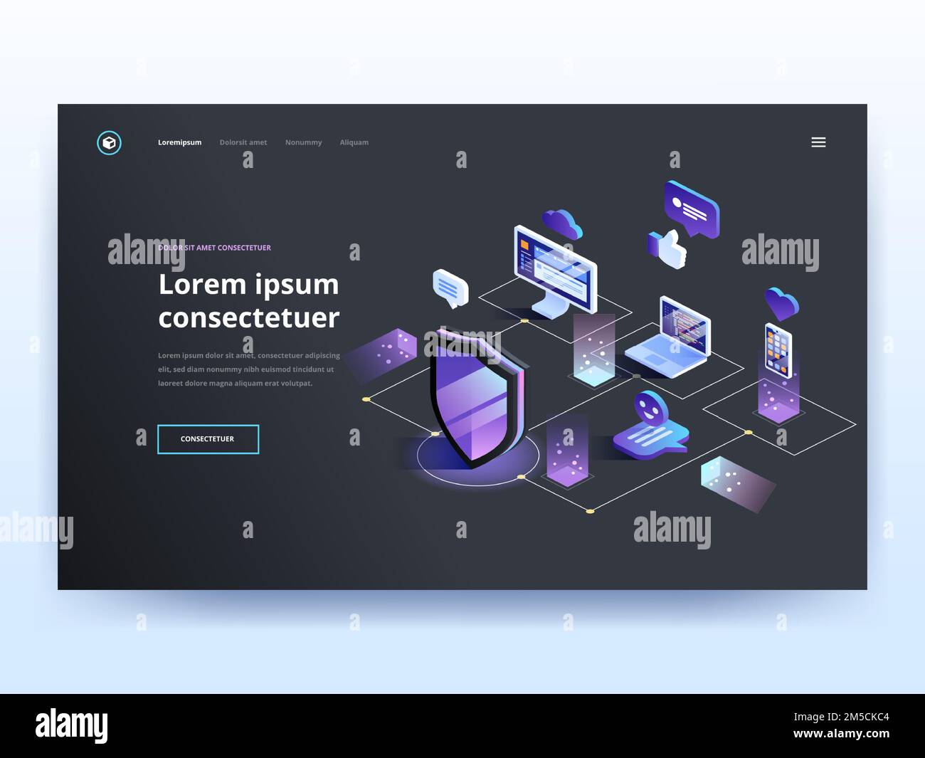 Isometric Security Data Protection concept. Server Pc monitor Tablet ...