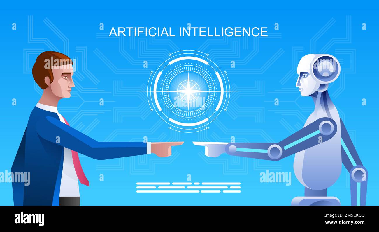 Man creates robot. Human and Artificial intelligence futuristic ...