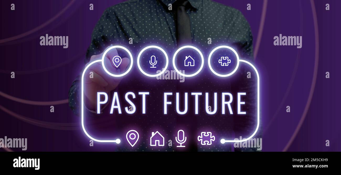 Hand writing sign Past Future. Internet Concept symbolize moving on and ...