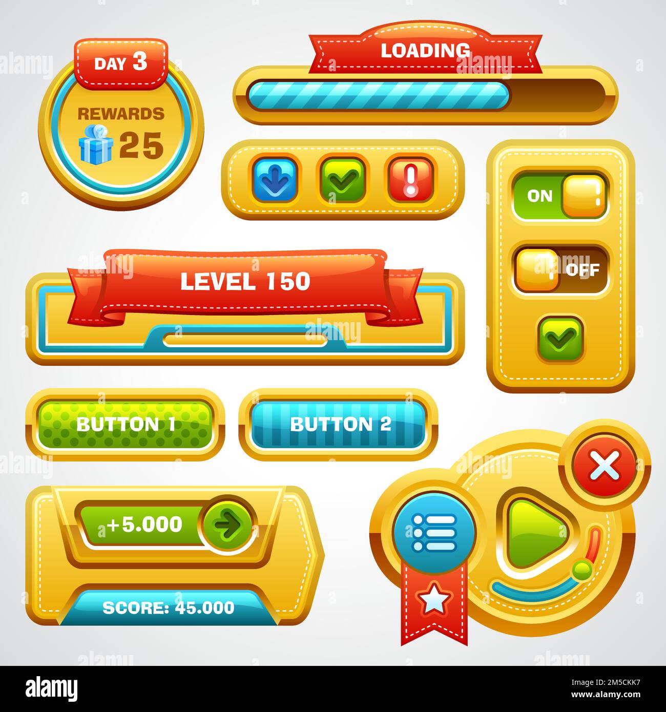 Game user interface elements buttons, progress bar, icons and fields for game Stock Vector Image ...