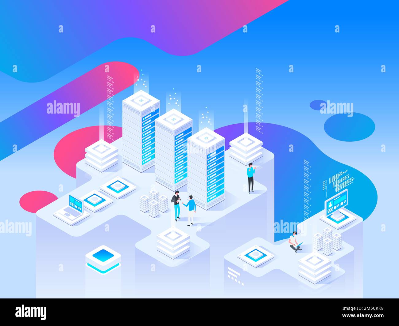 Big data flow processing. High technology concept. Vector isometric ...