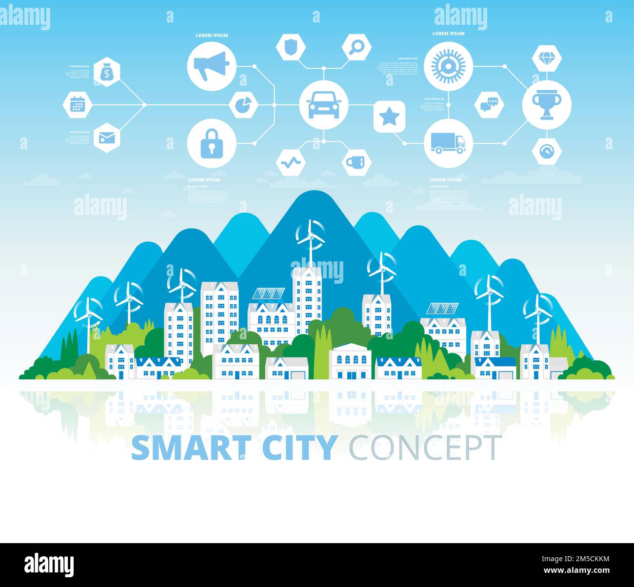 Green eco city and sustainable architecture banner. Vector illustration ...