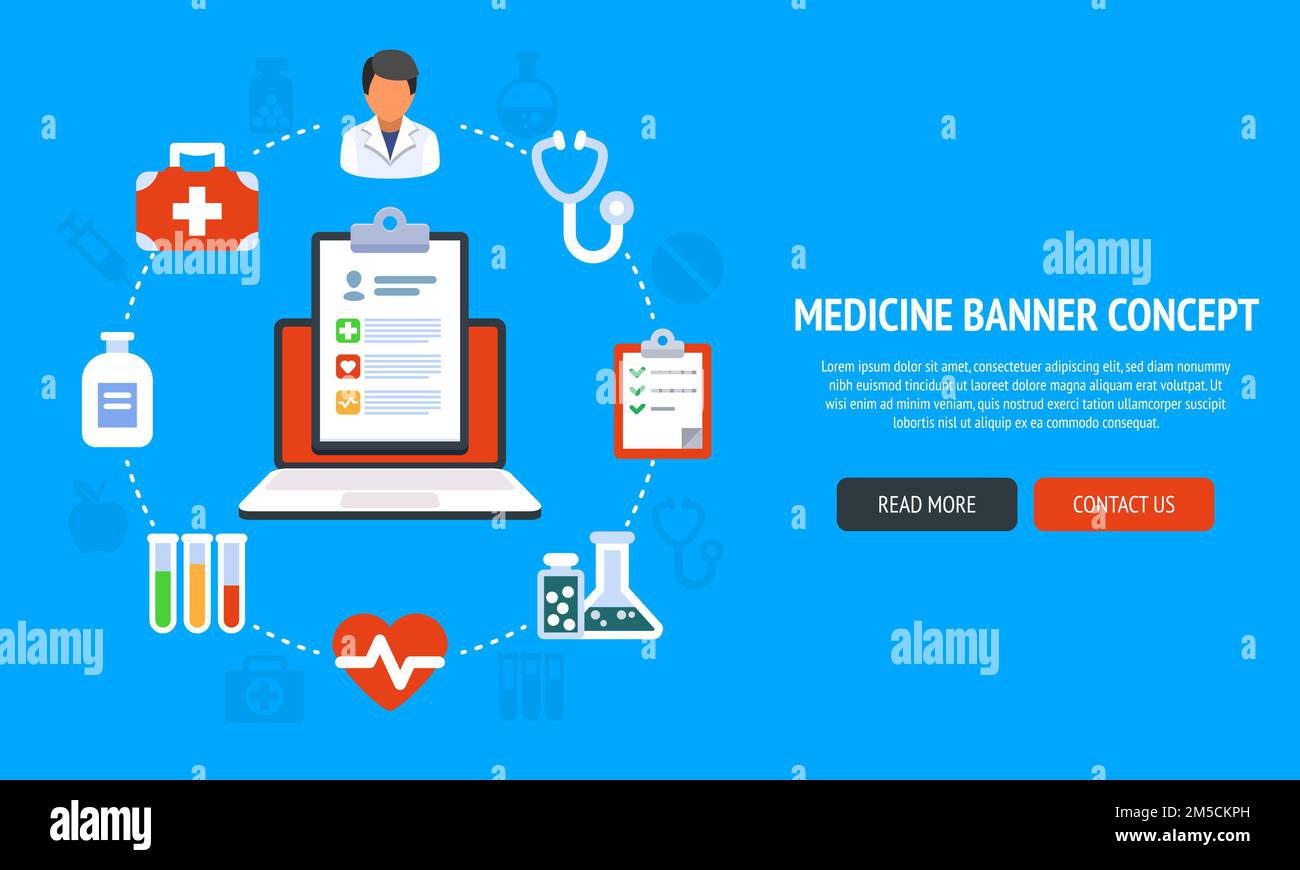 Flat Color Banner Design Concept for Medicine and Healthcare and Online ...