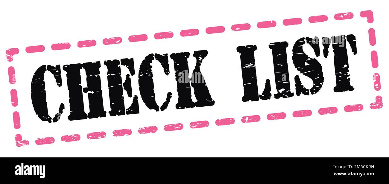 CHECK LIST text written on pink-black dash stamp sign Stock Photo - Alamy
