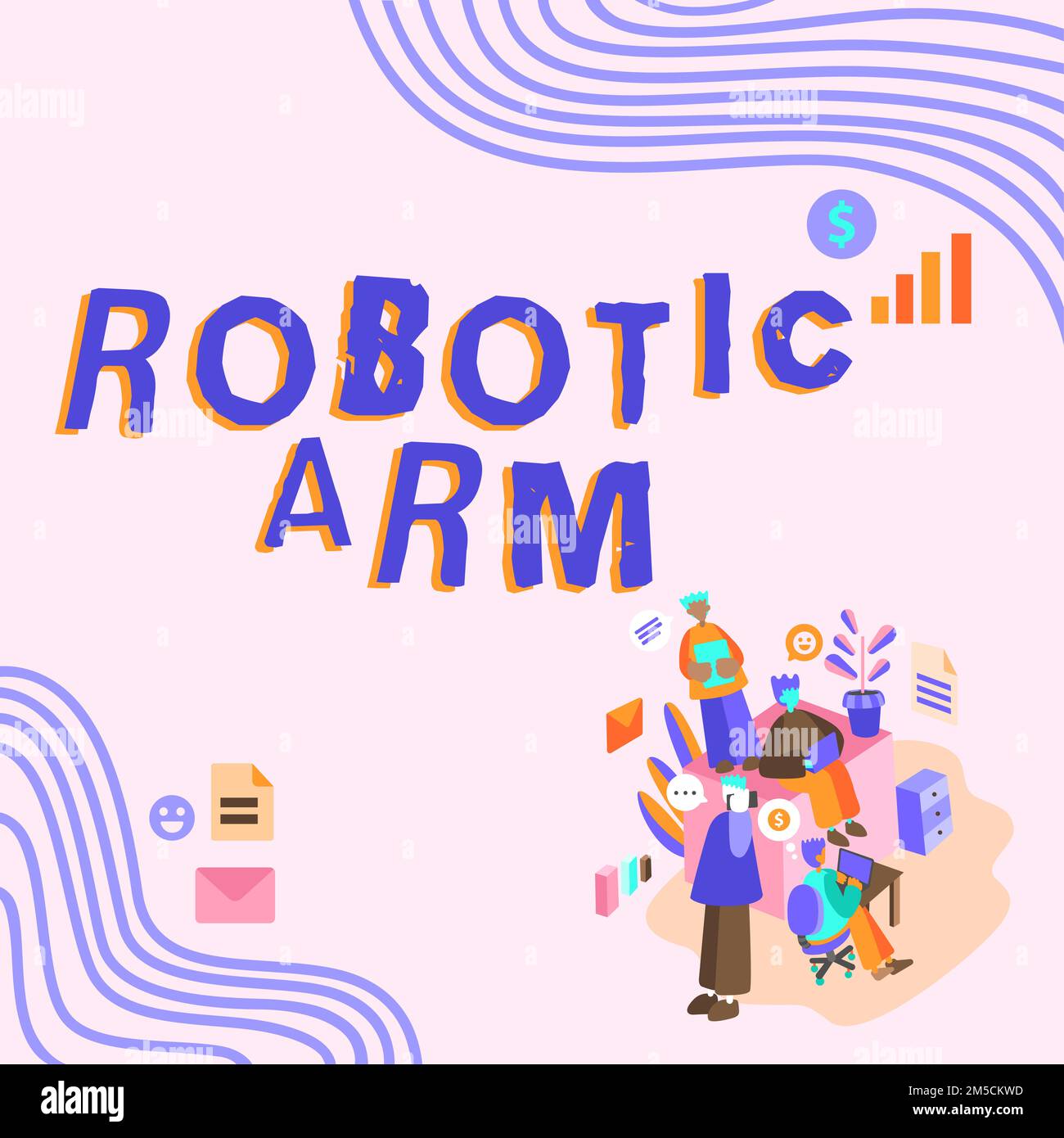 Text caption presenting Robotic Arm. Business overview programmable ...