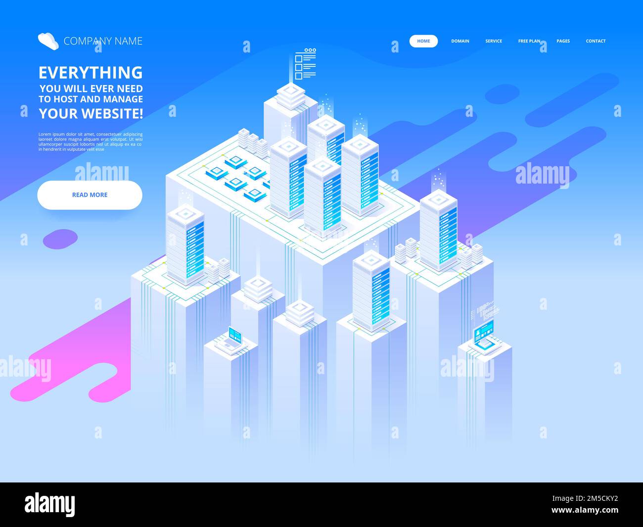 Hosting concept with cloud data storage and server room. Server rack ...