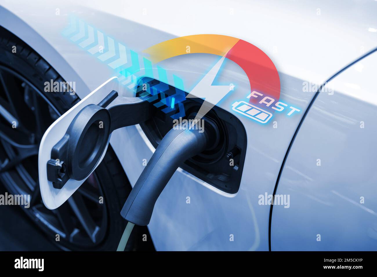 Power cable pump plug in charging power to electric vehicle EV car ...