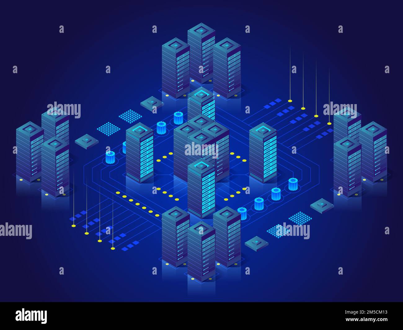Concept of big data processing, energy station of future, server room rack, data center ...
