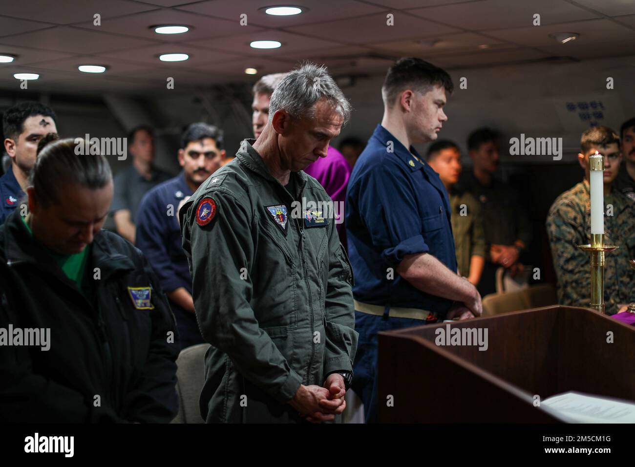 NAVAL BASE GUAM (March 2, 2022) Rear Adm. J.T. Anderson, center left, commander, Carrier Strike ...