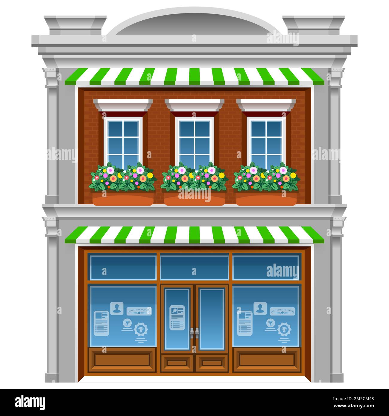 2 floor house with flowers under windows. Cartoon vector style eps 10 ...