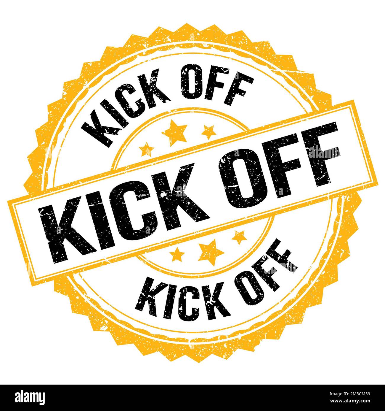 KICK OFF text written on yellow-black round stamp sign Stock Photo - Alamy