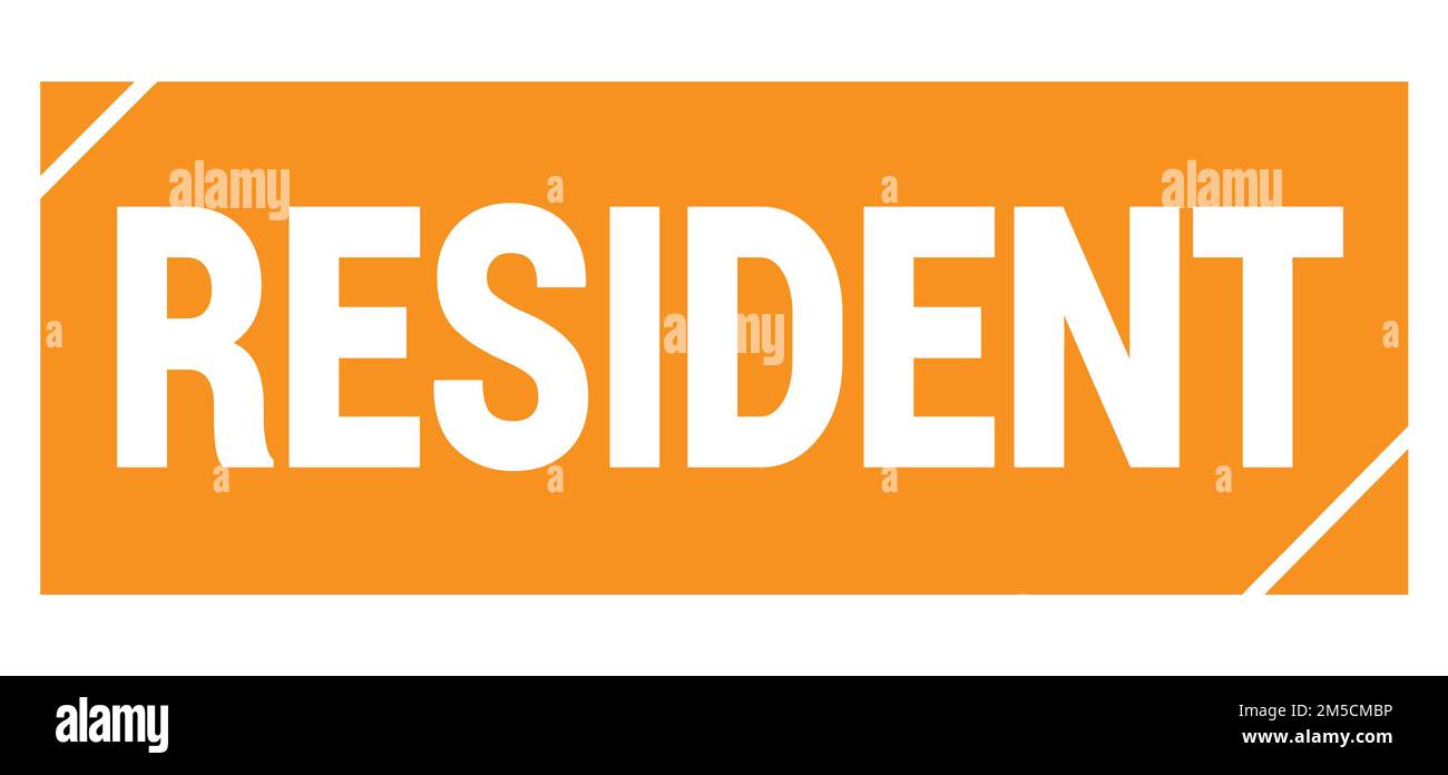 RESIDENT text written on orange grungy stamp sign Stock Photo - Alamy