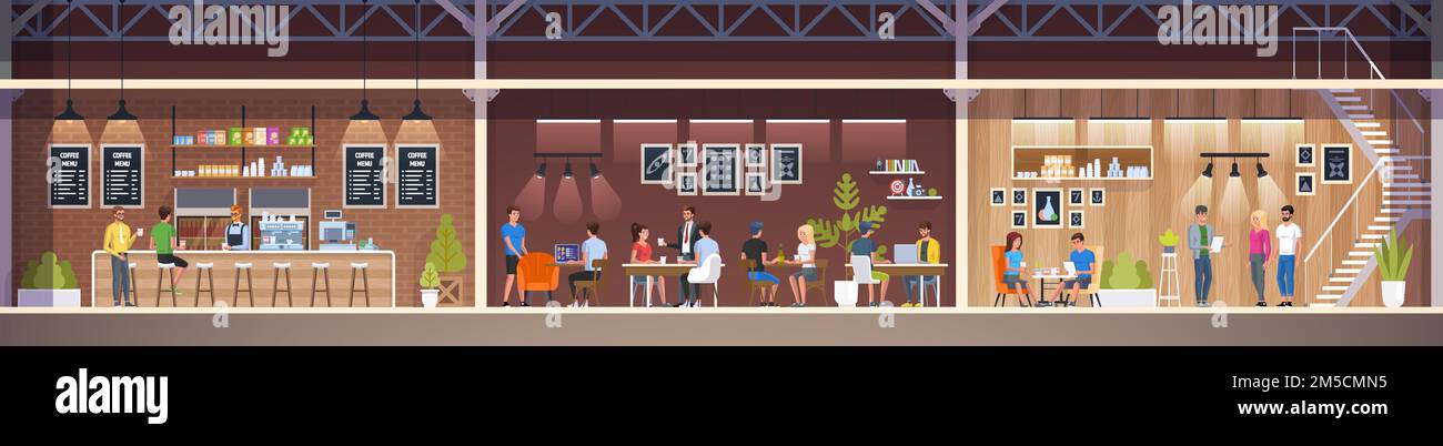 Modern Cafe with young people. Interior Restaurant. Creative Office ...