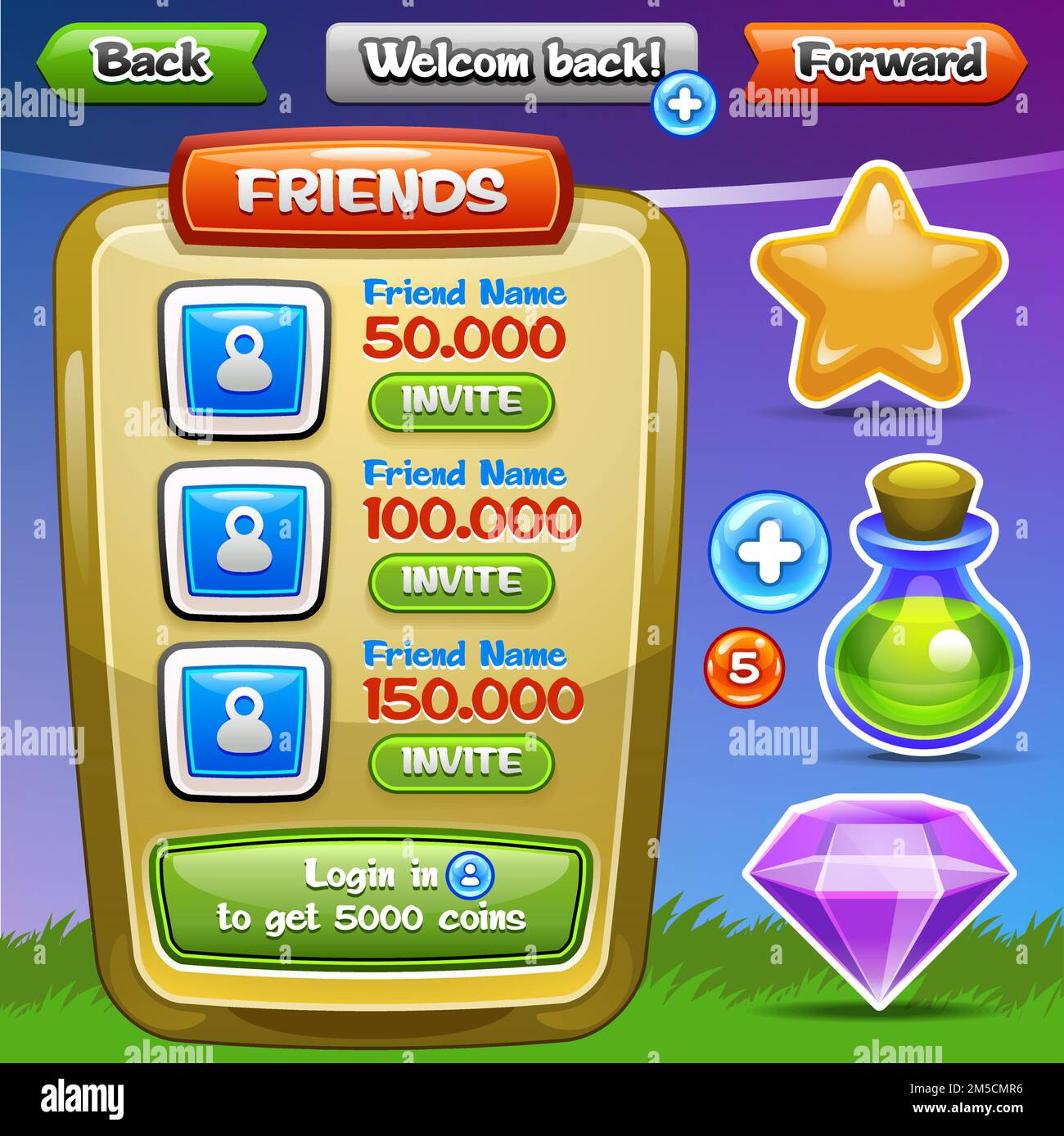 Game Ui Interface Buttons Set For Games Or Apps Easy To Edit Vector