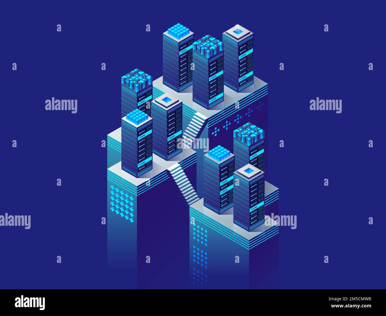 Digital technology. Server room and big data processing concept, datacenter and database icon ...