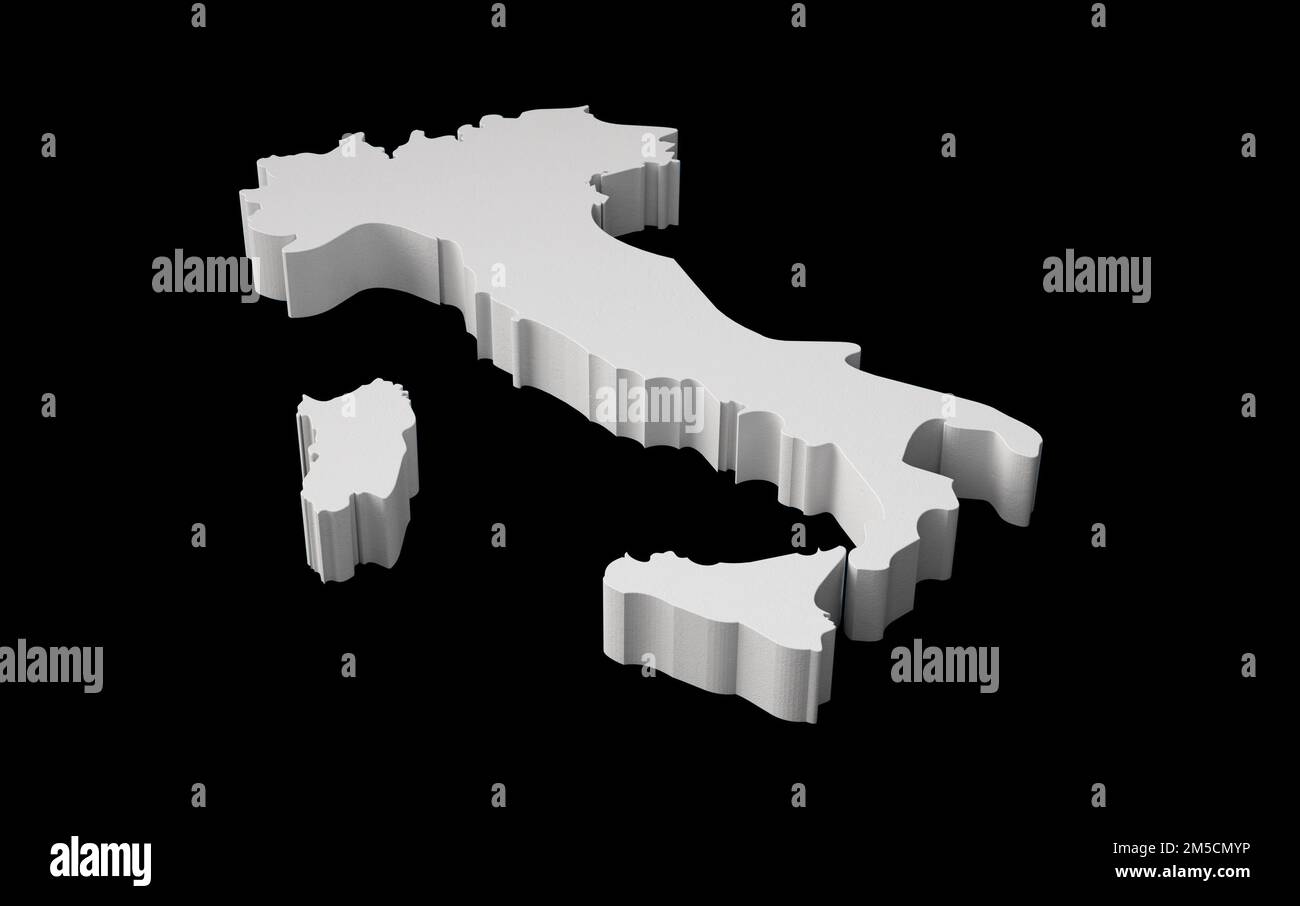 A 3D illustration of the Italy map cartography and topology Stock Photo ...