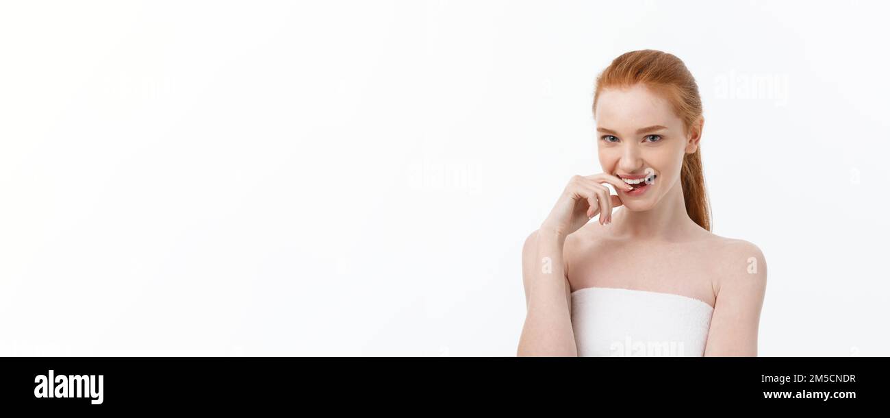 Happy beautiful girl is happy smiling and laughing look stright ...