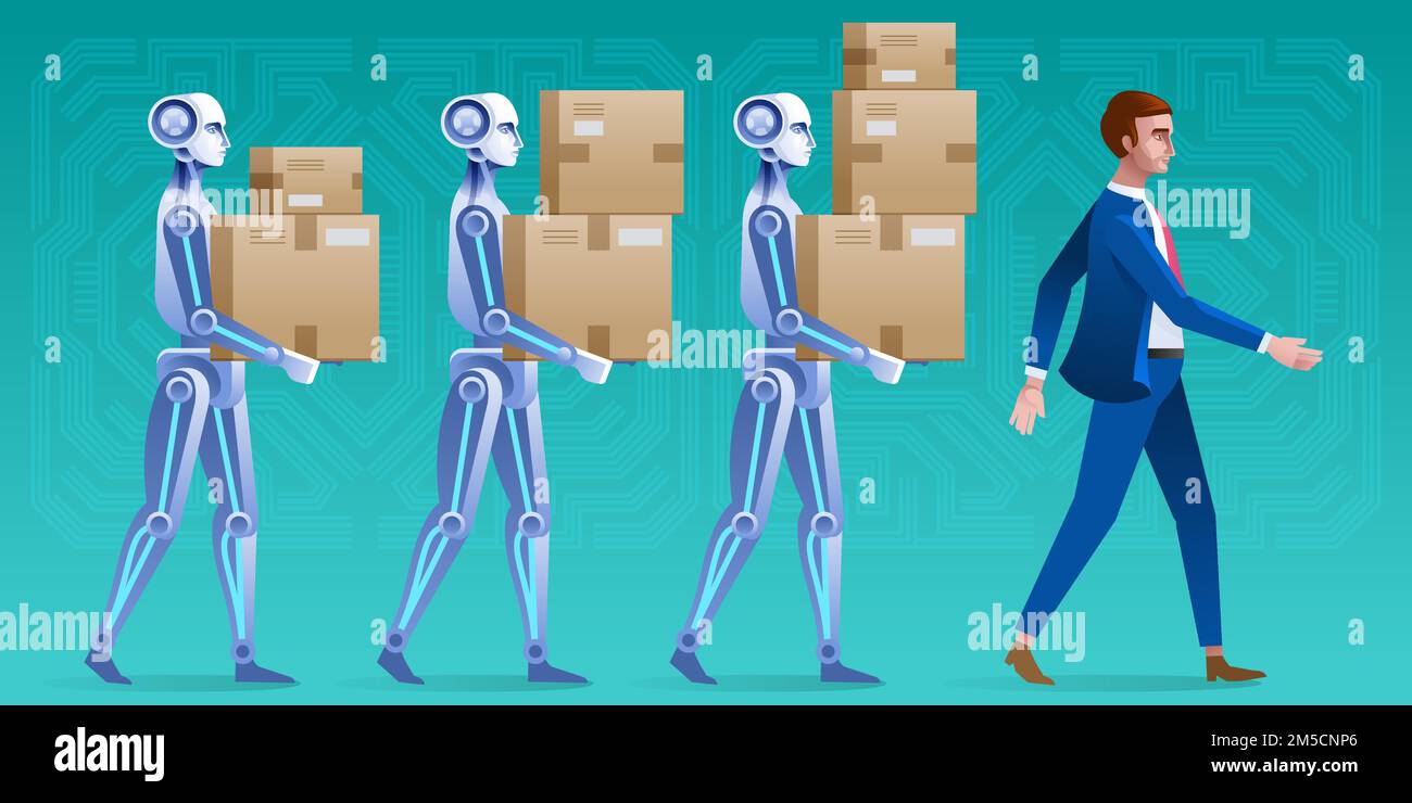 A group of robots helps businessmen. Futuristic Artificial Intelligence ...