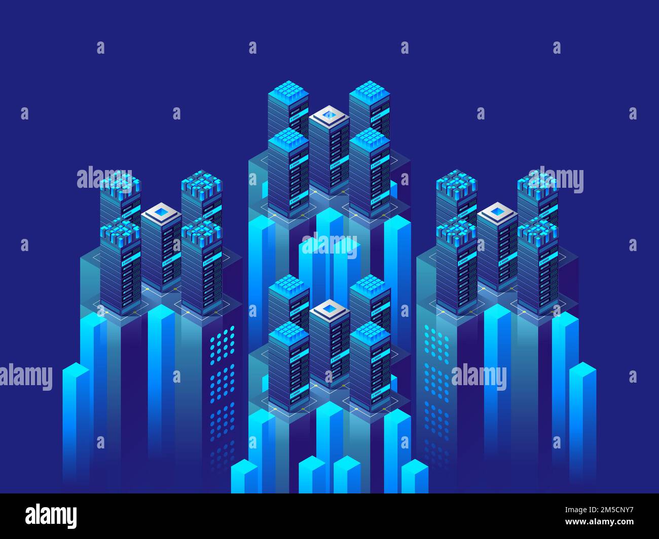 Digital technology. Server room and big data processing concept, datacenter and database icon ...