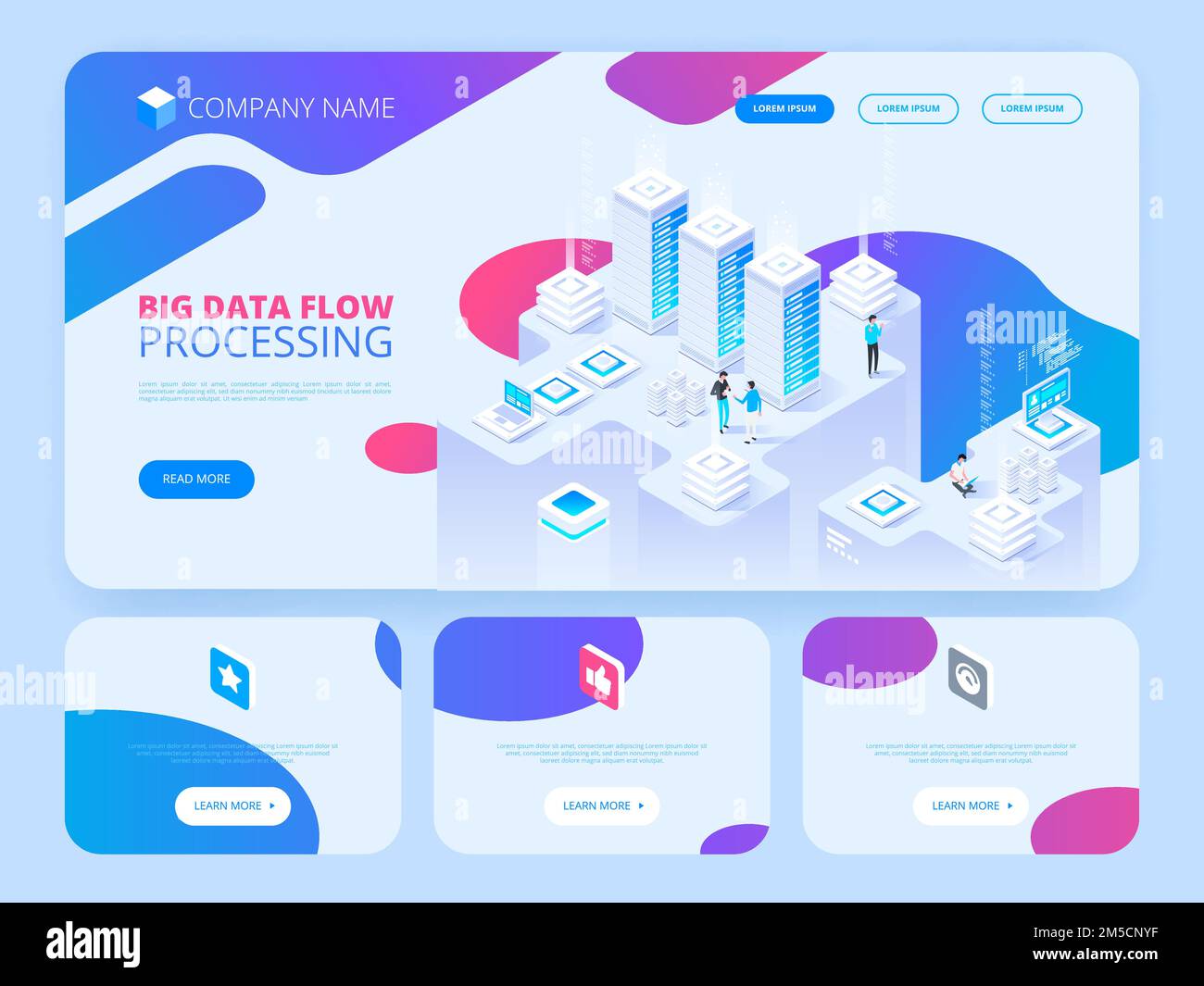 Big data flow processing. High technology concept. Vector isometric ...