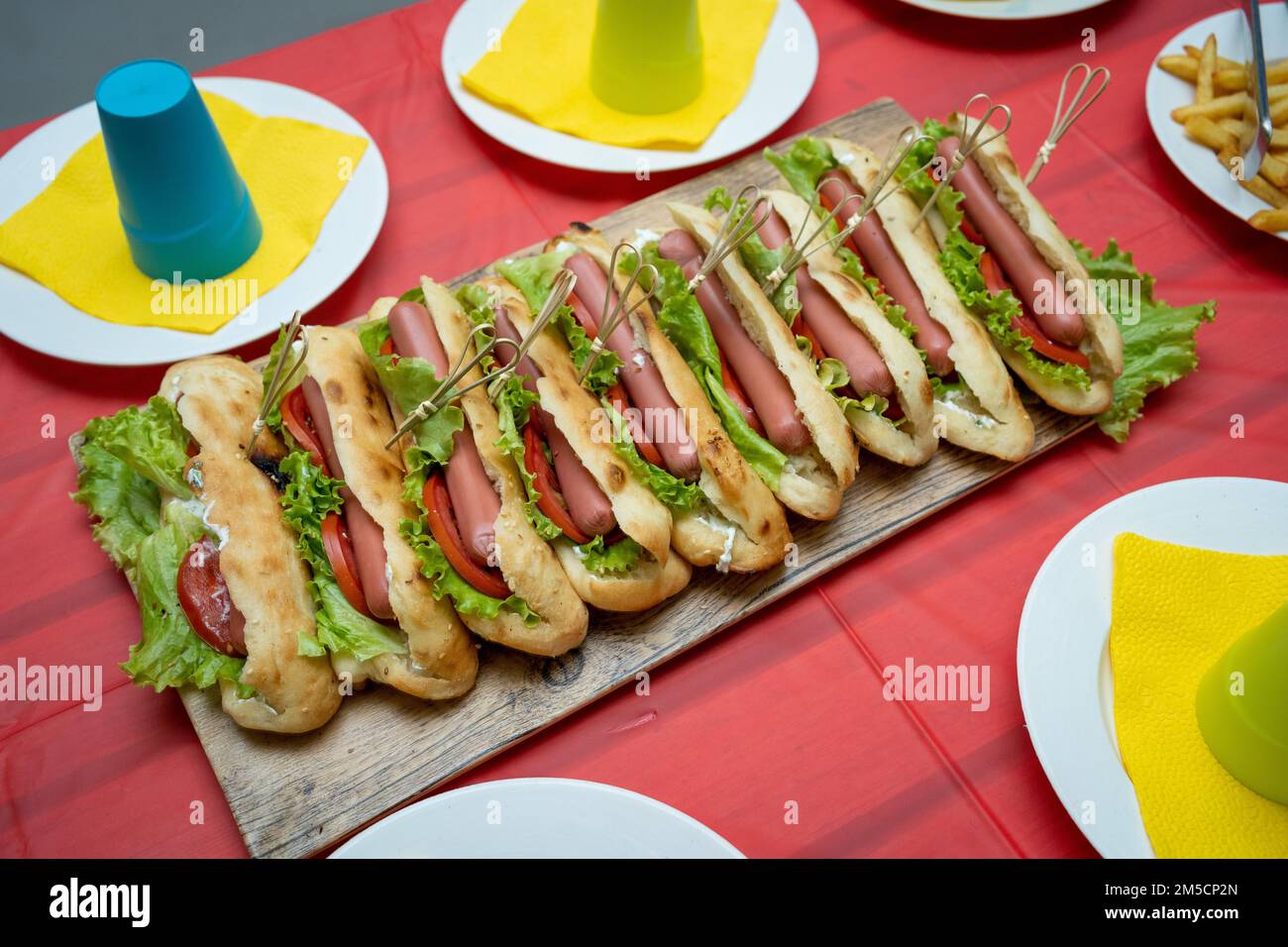 A closeup of hot dog sandwiches at a birthday party Stock Photo - Alamy
