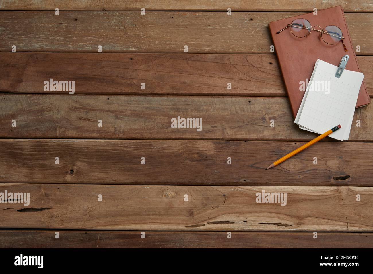 Assorted office supplies on the desk Stock Photo - Alamy