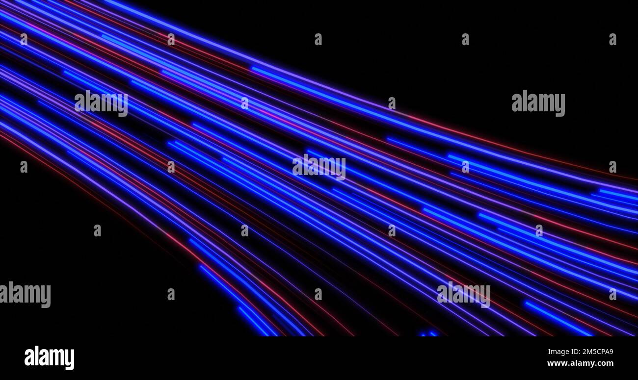 A moving expanding track of colored lines on a black background. Blue ...