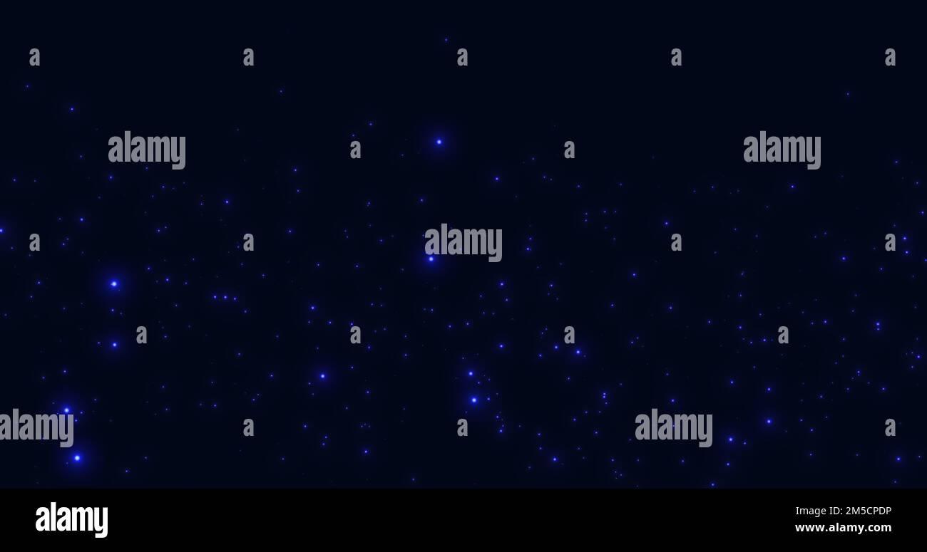 Luminous and sparkling blue particles falling in space on a blue ...