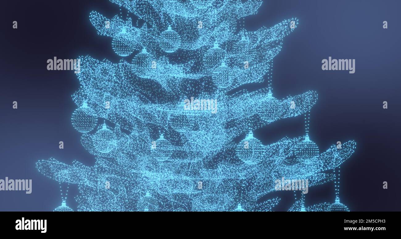 An abstract blue Christmas tree with decorations on a blue background ...