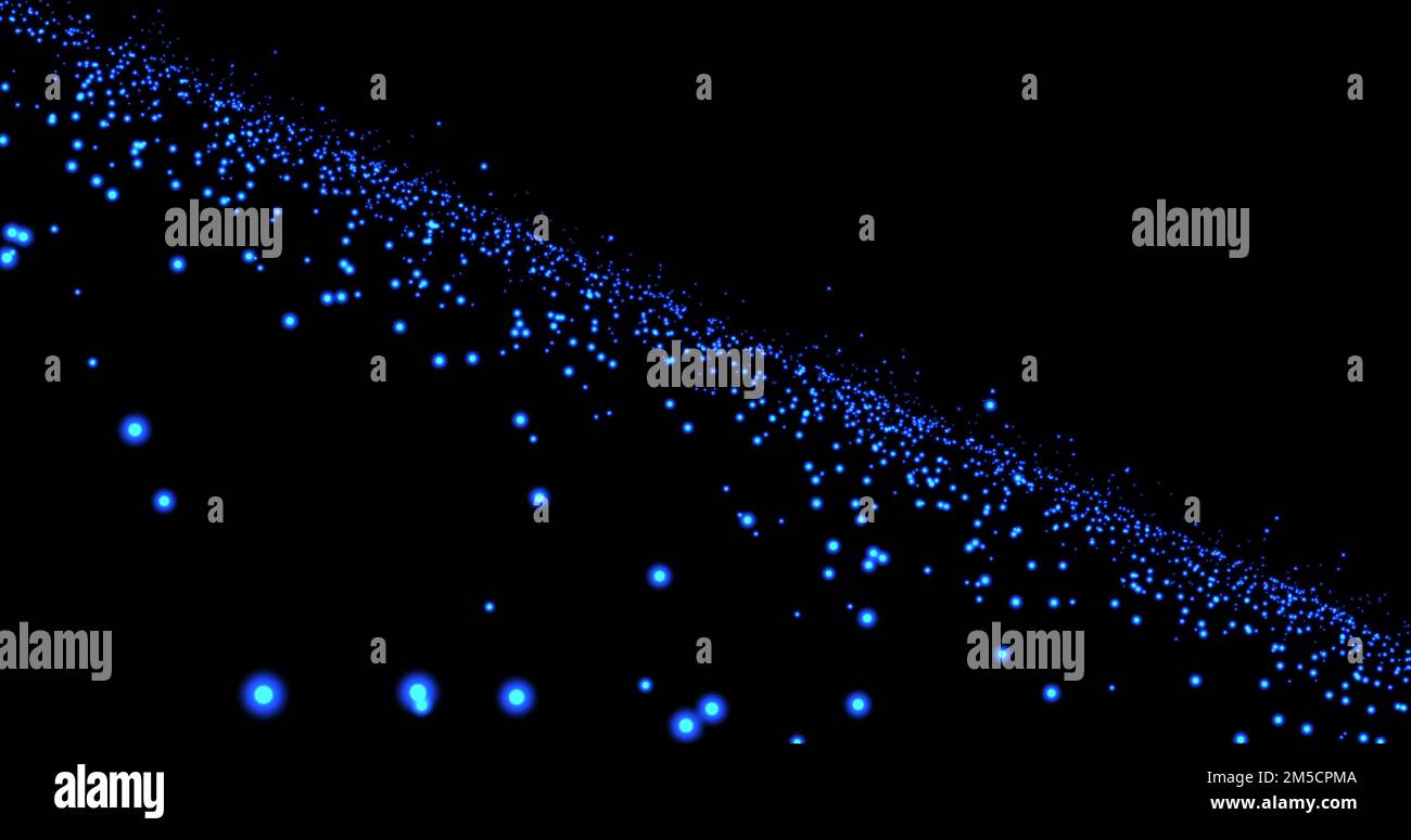 Abstract flight near the ring of Saturn. Blue particles oscillating ...