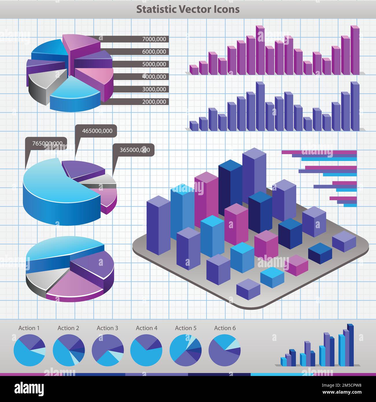 Statistics icons set with charts, labels and other graphic elements ...